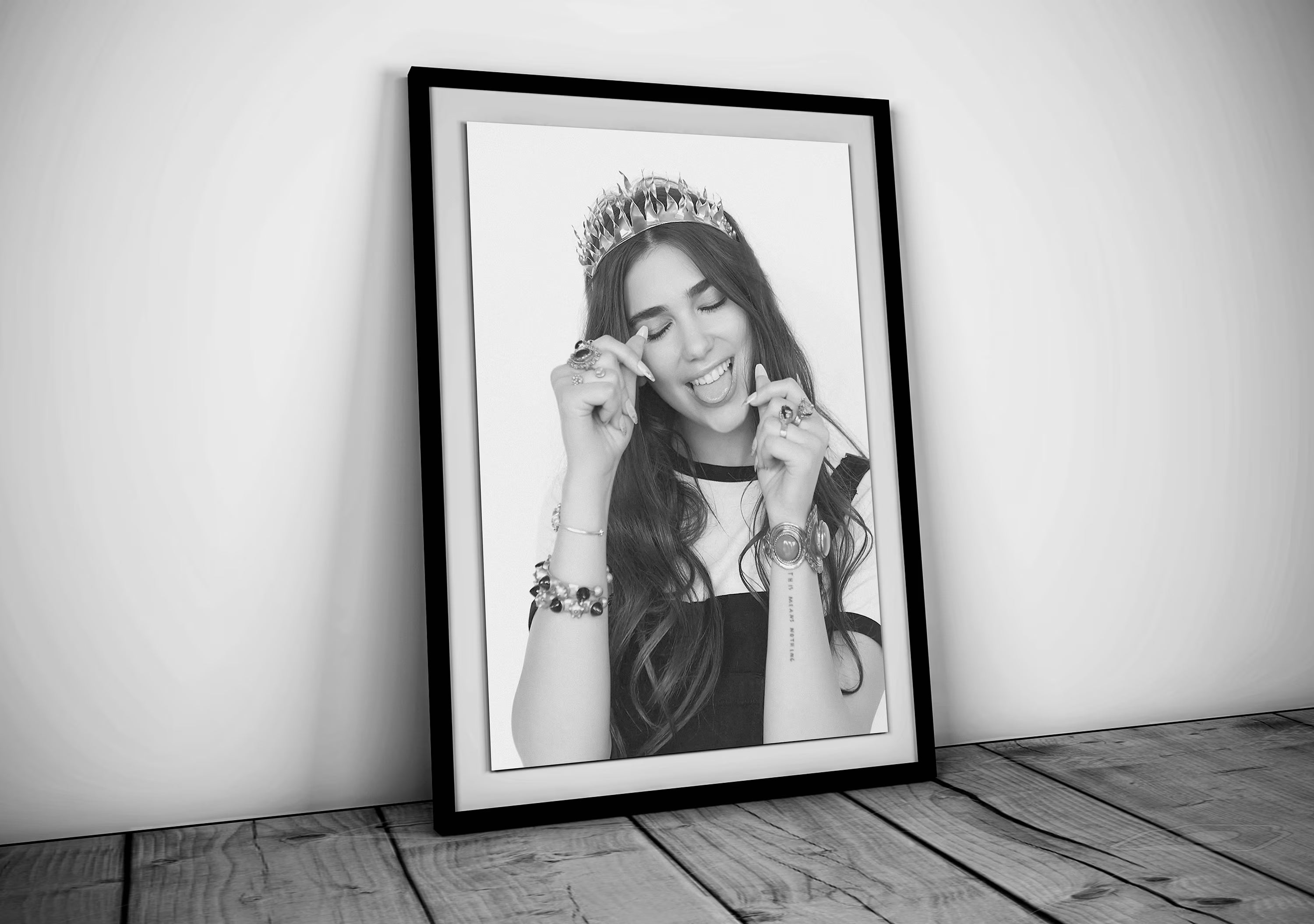 Dua Lipa Crown Portrait Playful Black and White Pop Star Digital Downl ...